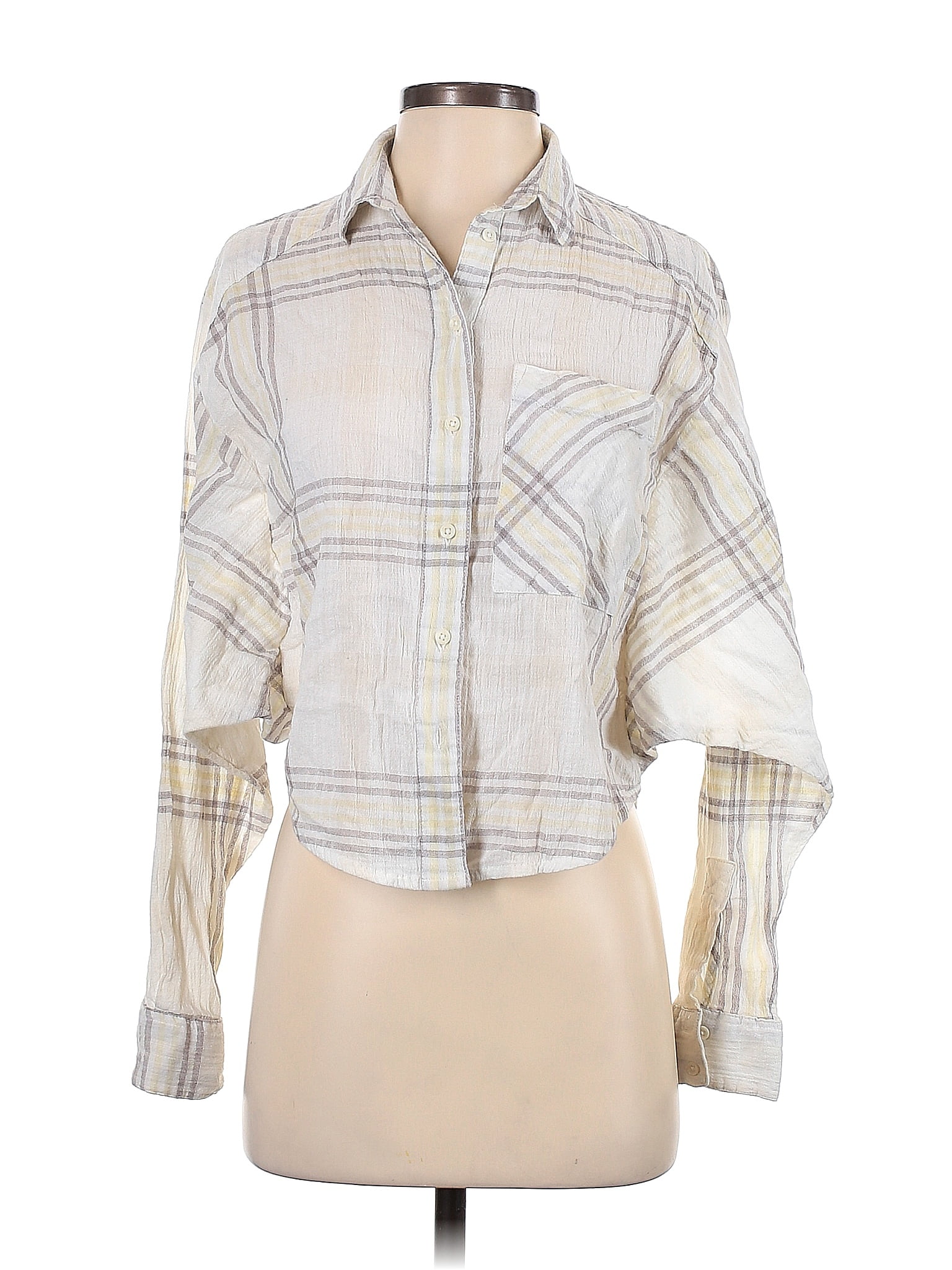 Free People 100% Cotton Plaid Ivory Long Sleeve Button-Down Shirt Size XS - 70% off | ThredUp