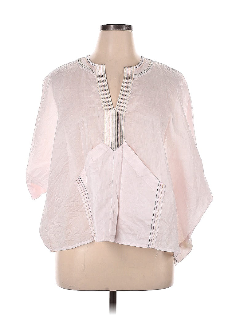 Akemi + Kin 100% Ramie Pink Ivory 3/4 Sleeve Blouse Size XL (Estimated ...