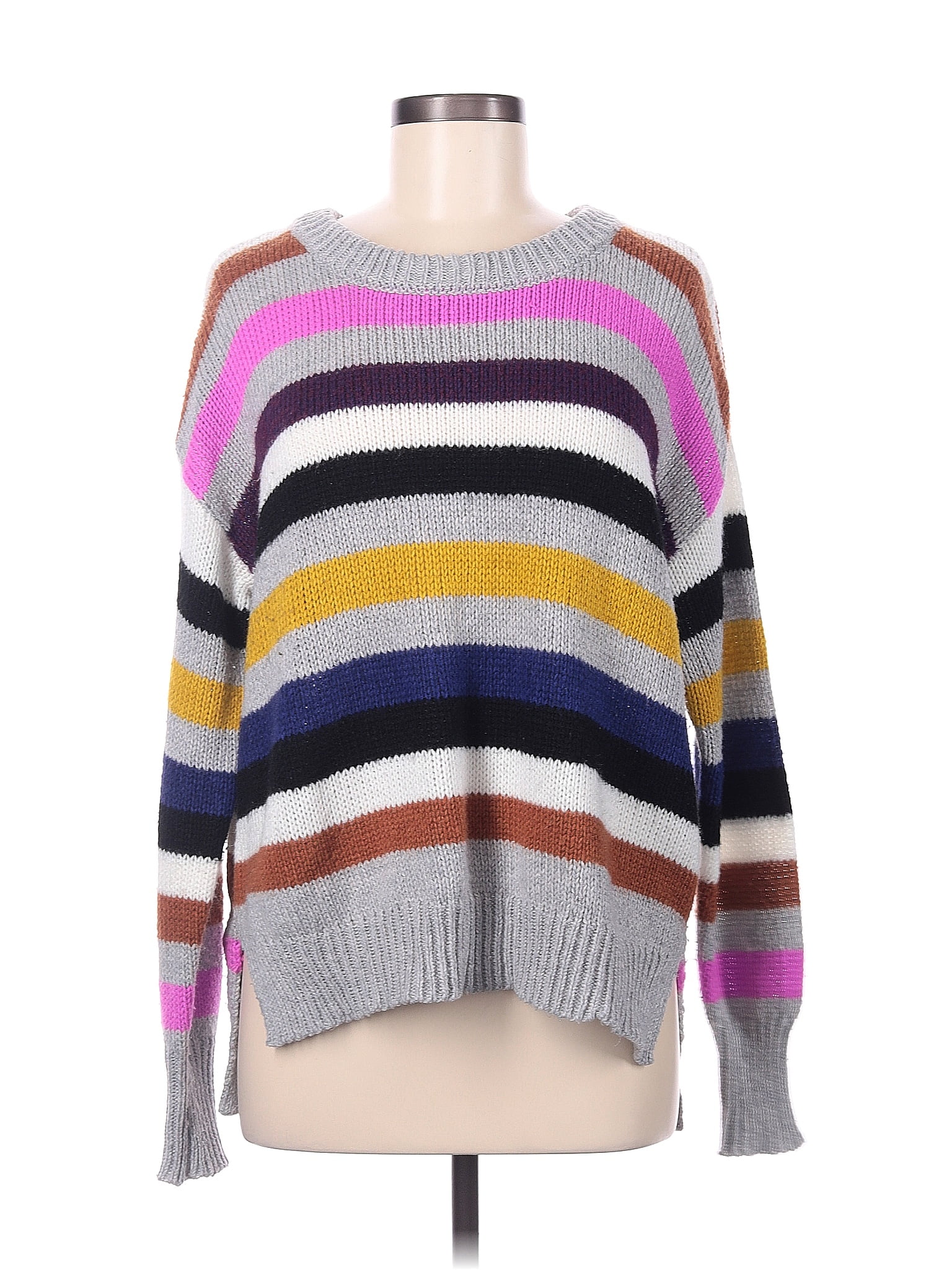 Allison Joy 100% Acrylic Stripes Color Block Gray Pullover Sweater Size ...