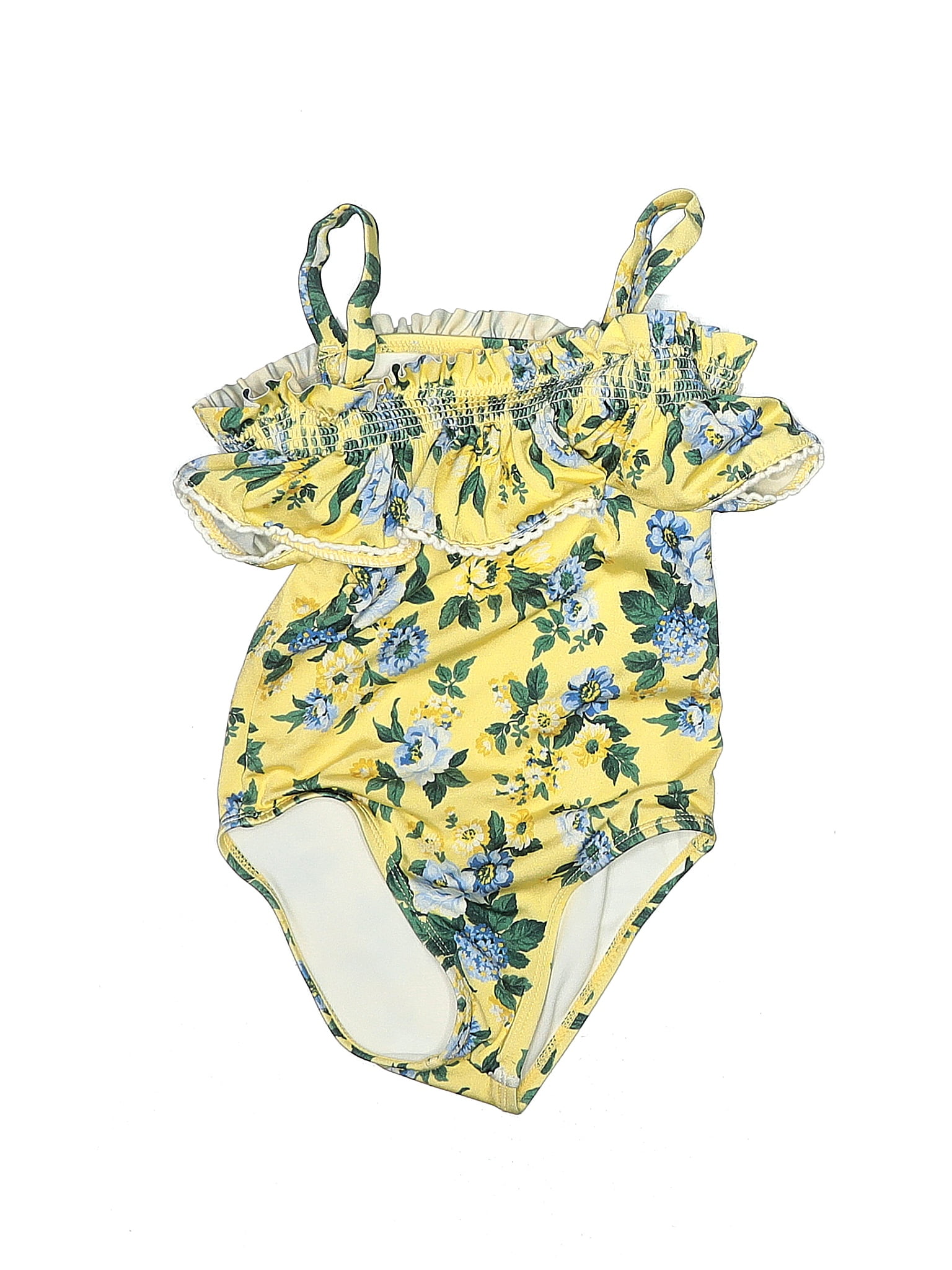 Janie And Jack Floral Motif Floral Tropical Yellow One Piece Swimsuit