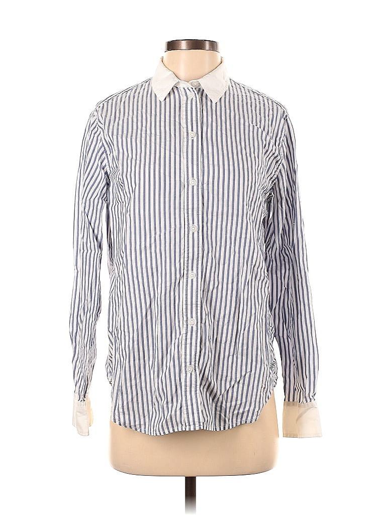 Everlane 100% Cotton Chevron-herringbone Stripes Ivory Long Sleeve Button-Down Shirt Size 4 - 62 ...