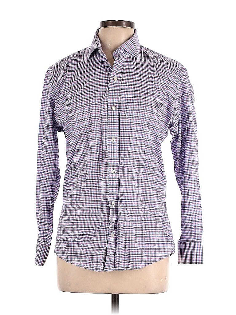 Assorted Brands 100% Cotton Houndstooth Checkered-gingham Purple Long Sleeve Button-Down Shirt ...