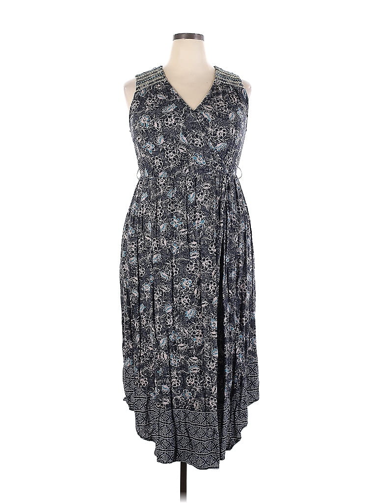 Knox Rose 100 Rayon Floral Motif Paisley Gray Casual Dress Size Xxl