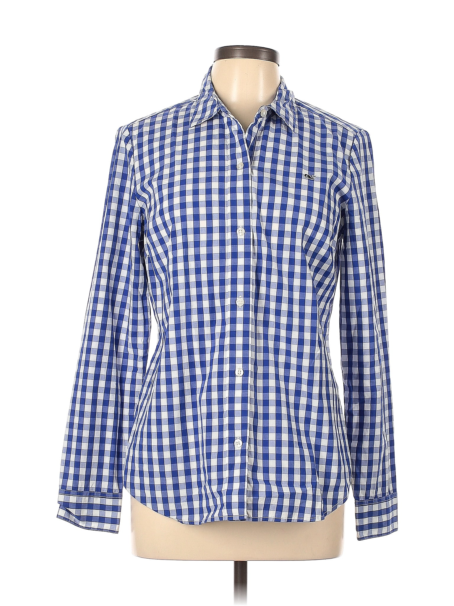 Vineyard Vines 100% Cotton Checkered-gingham Blue Long Sleeve Button-Down Shirt Size 10 - 67% ...