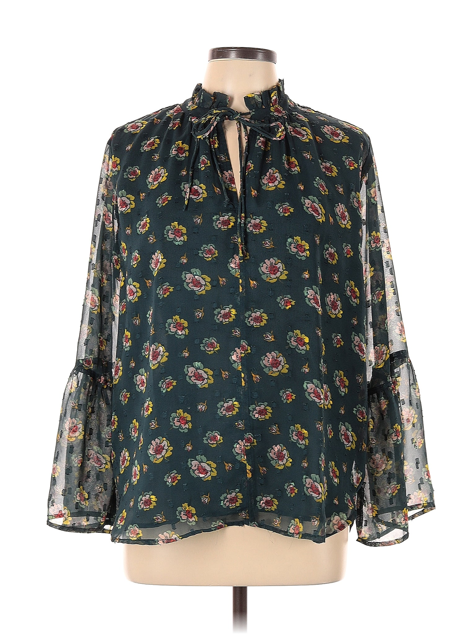 Ann Taylor Loft 100 Polyester Teal Long Sleeve Blouse Size M 72 Off