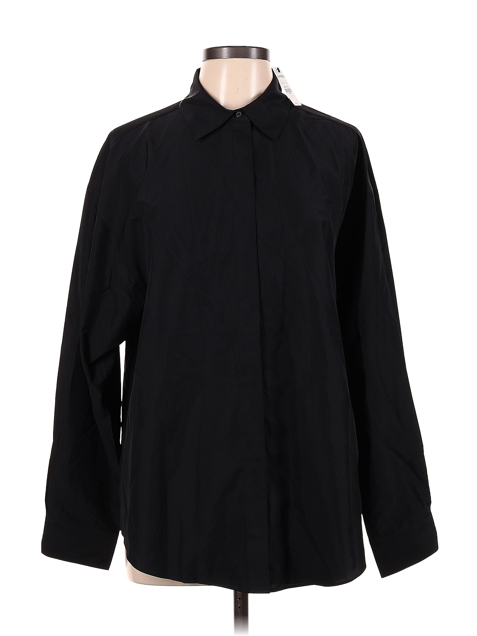 Express 100 Recycled Polyester Solid Black Long Sleeve Blouse Size M