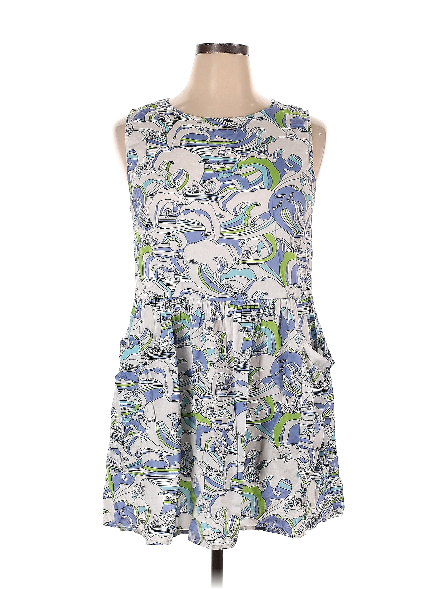 ModCloth 100% Cotton Floral Motif Paisley Graphic Blue Casual Dress ...