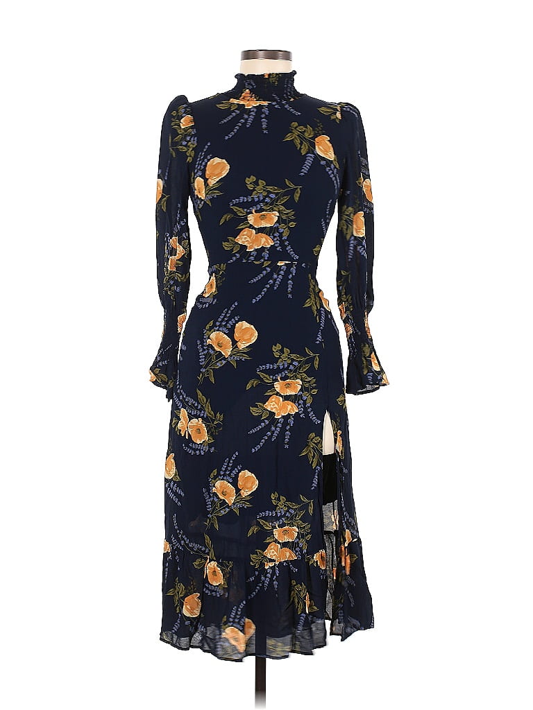 Reformation 100 Viscose Floral Motif Blue Casual Dress Size 6 57