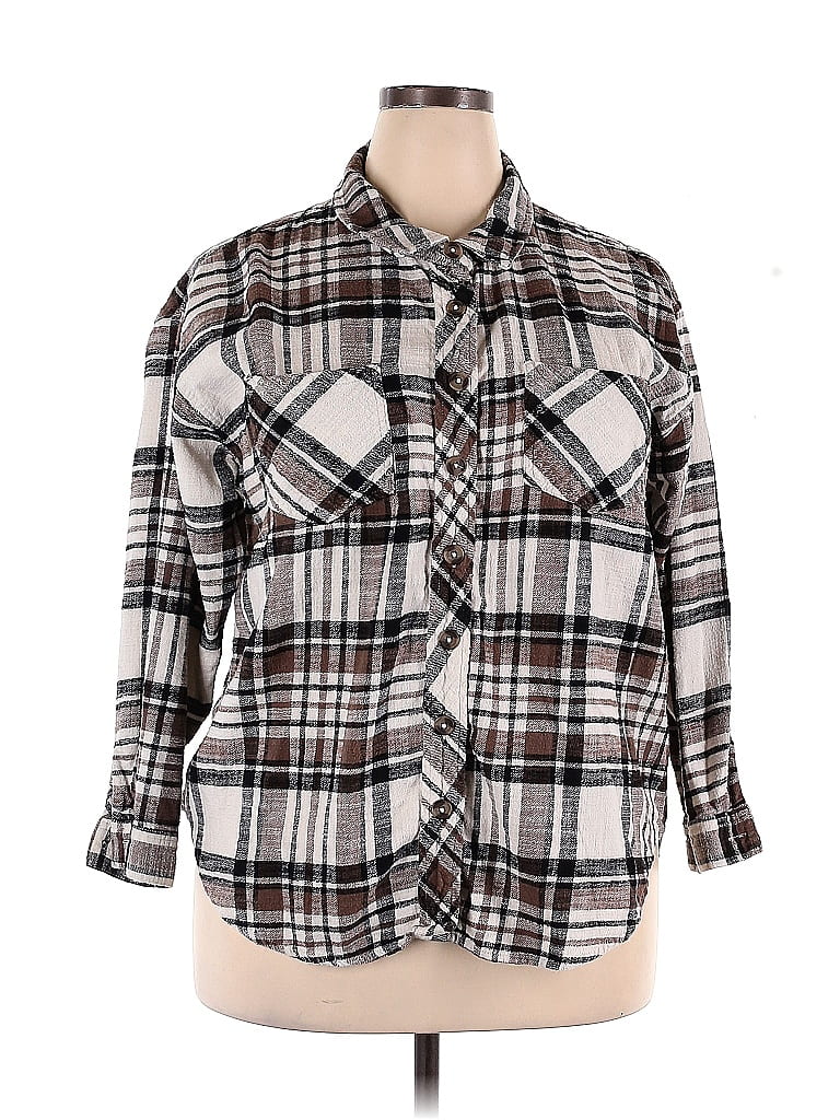 Maurices 100% Cotton Plaid Brown Gray Long Sleeve Button-Down Shirt Size XXL - 41% off | ThredUp