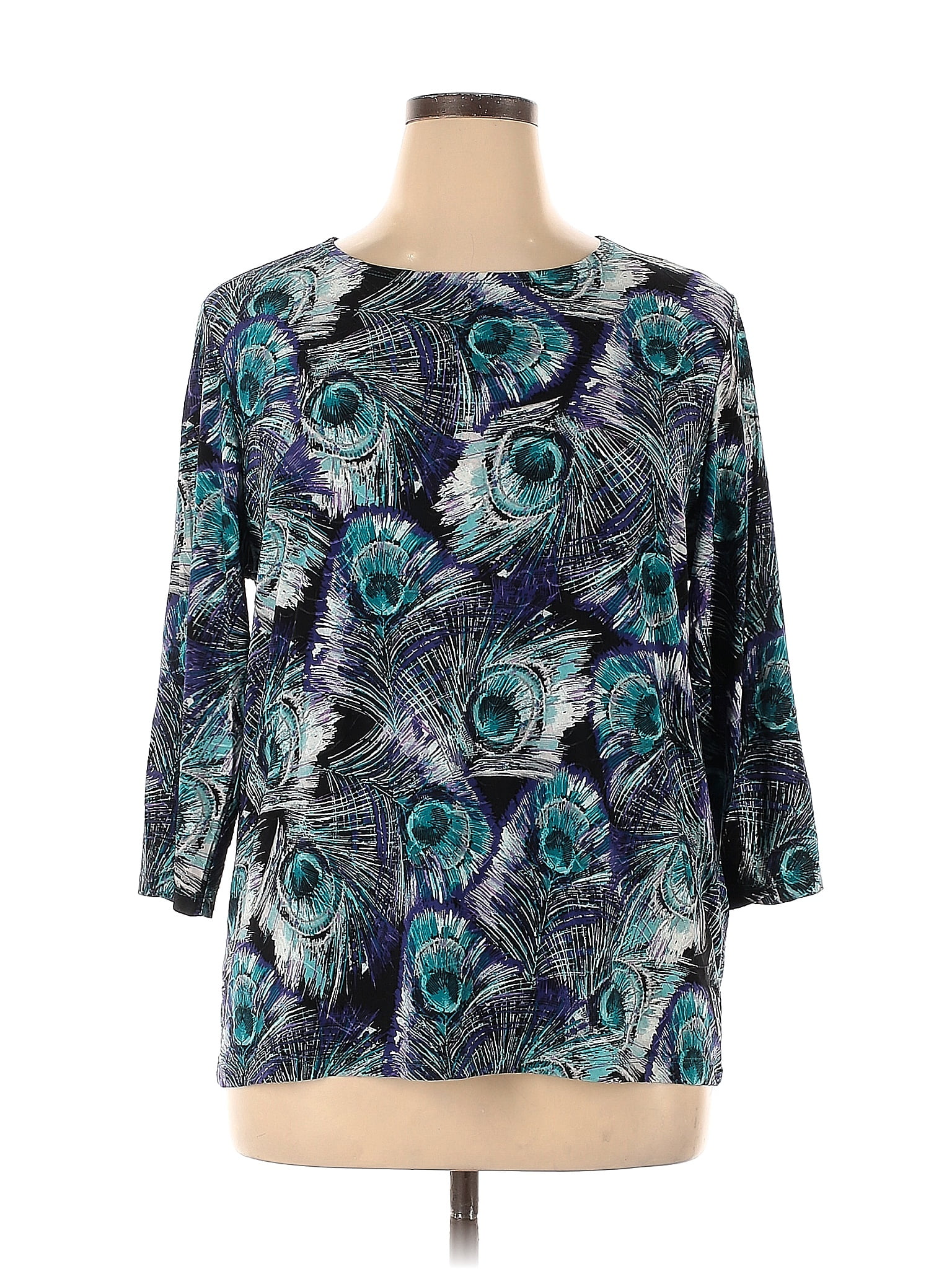 JM Collection Paisley Blue 3/4 Sleeve Top Size 1X (Plus) - 40% off ...