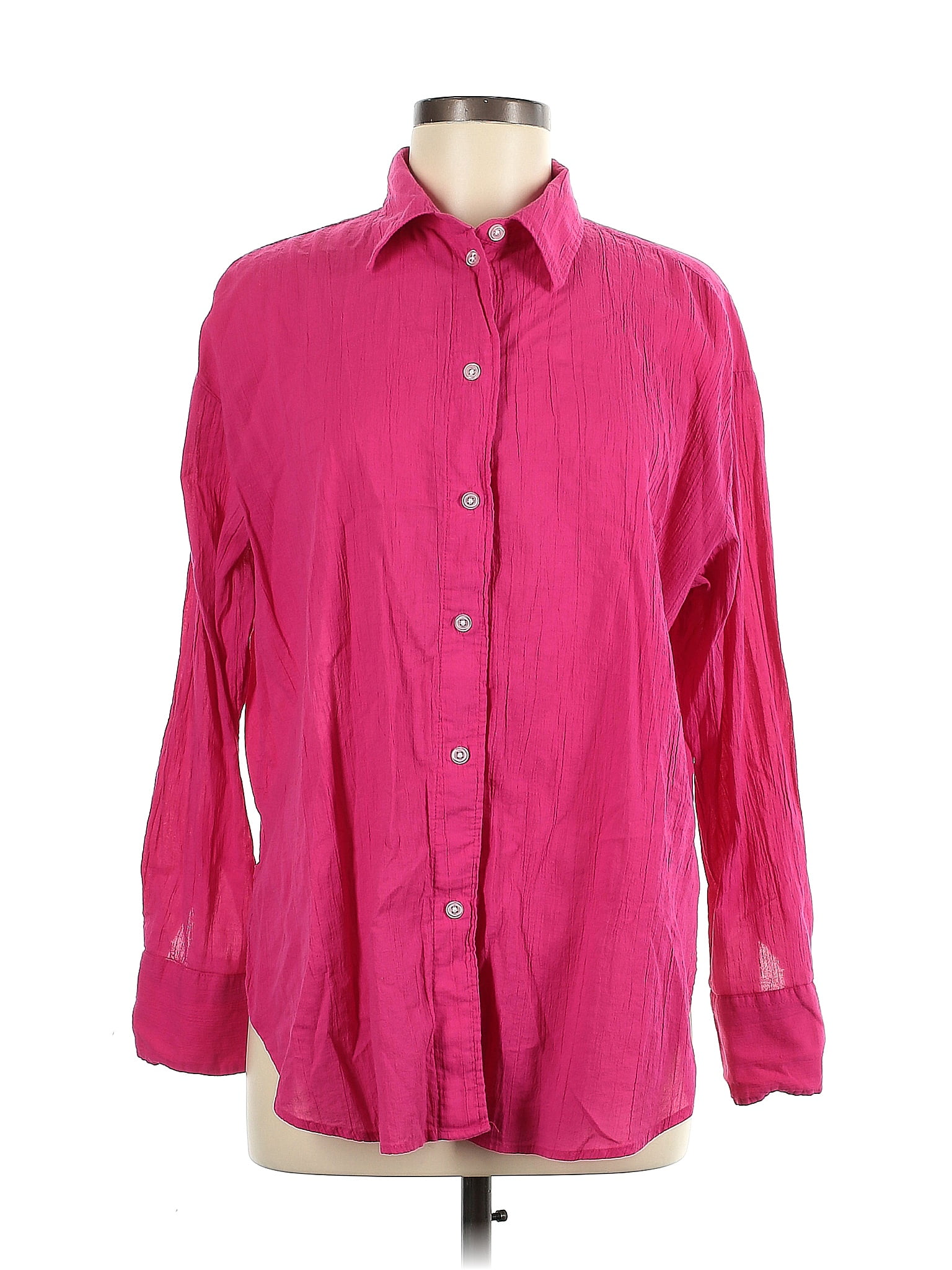 H&M 100% Cotton Pink Long Sleeve Button-Down Shirt Size M - 54% off | ThredUp