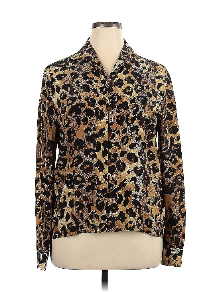 Carlisle 100% Silk Animal Print Leopard Print Gold Long Sleeve Blouse ...
