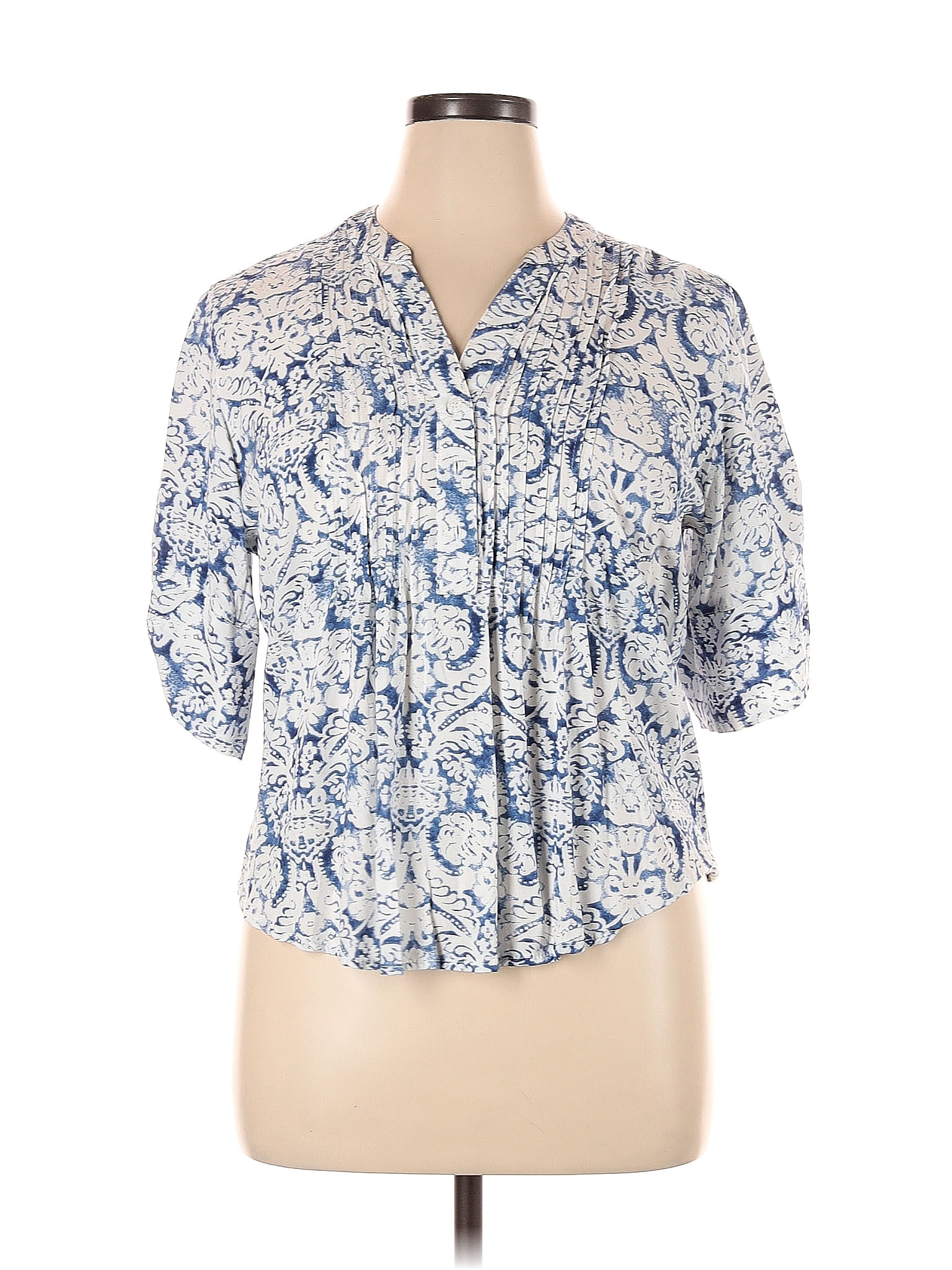 Cathy Daniels Damask Blue 3/4 Sleeve Blouse Size XL - 54% off | ThredUp