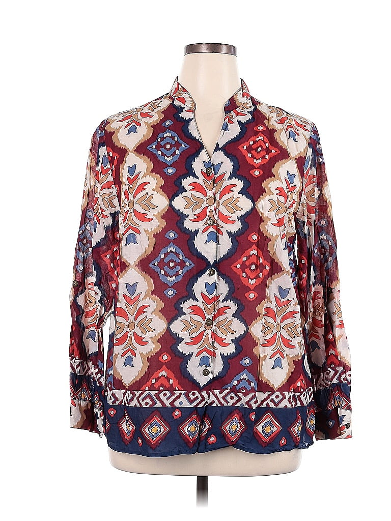 Alfred Dunner 100% Cotton Paisley Burgundy Long Sleeve Blouse Size 16 - 57% off | ThredUp
