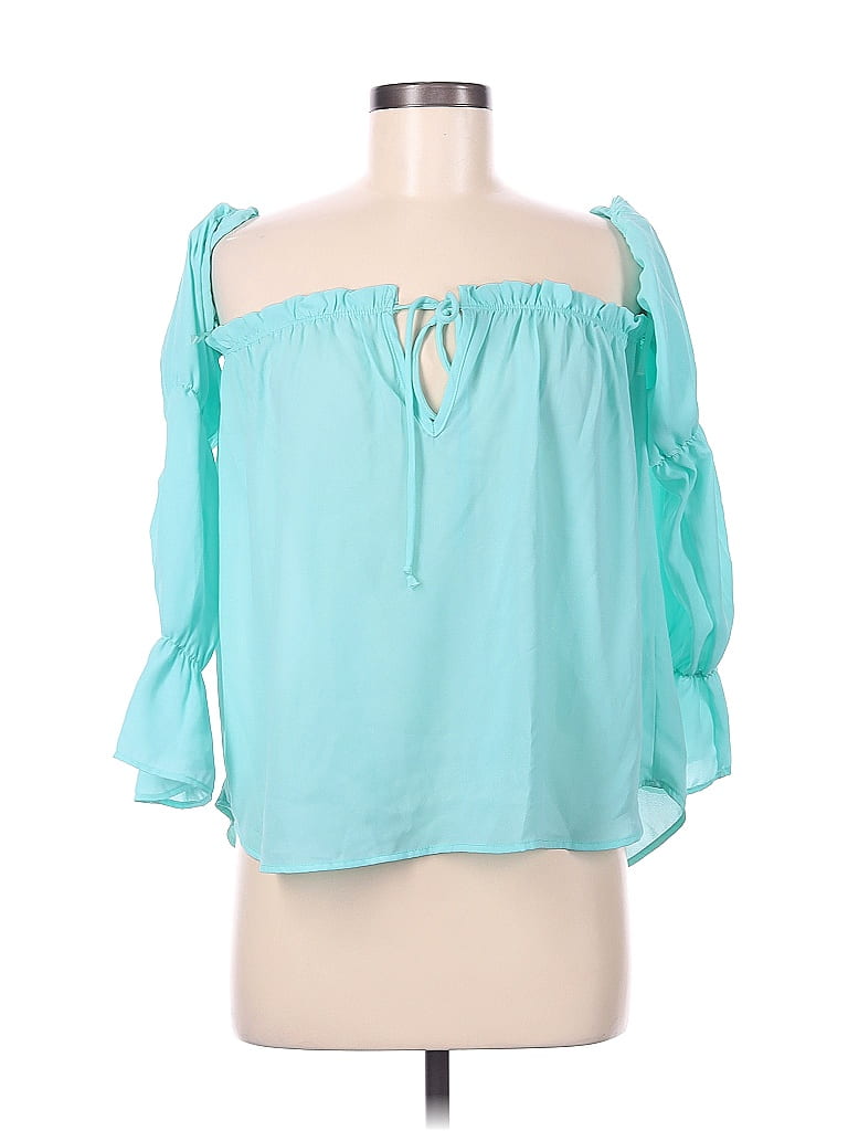 Peach Love 100 Polyester Teal Long Sleeve Blouse Size M 70 Off