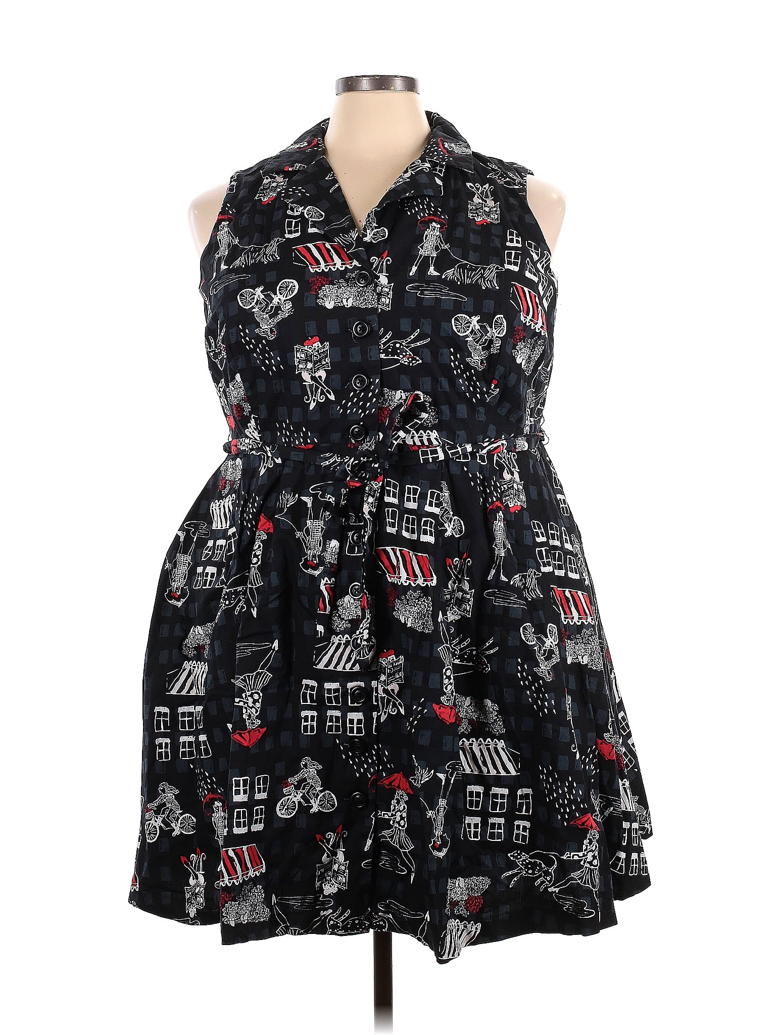 ModCloth 100% Cotton Graphic Black Casual Dress Size 3X (Plus) - 40% ...