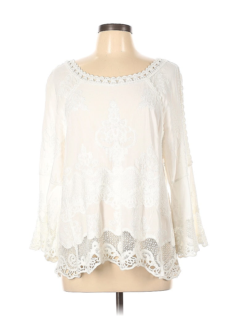 Democracy 100 Rayon Ivory Long Sleeve Blouse Size L 65 Off Thredup