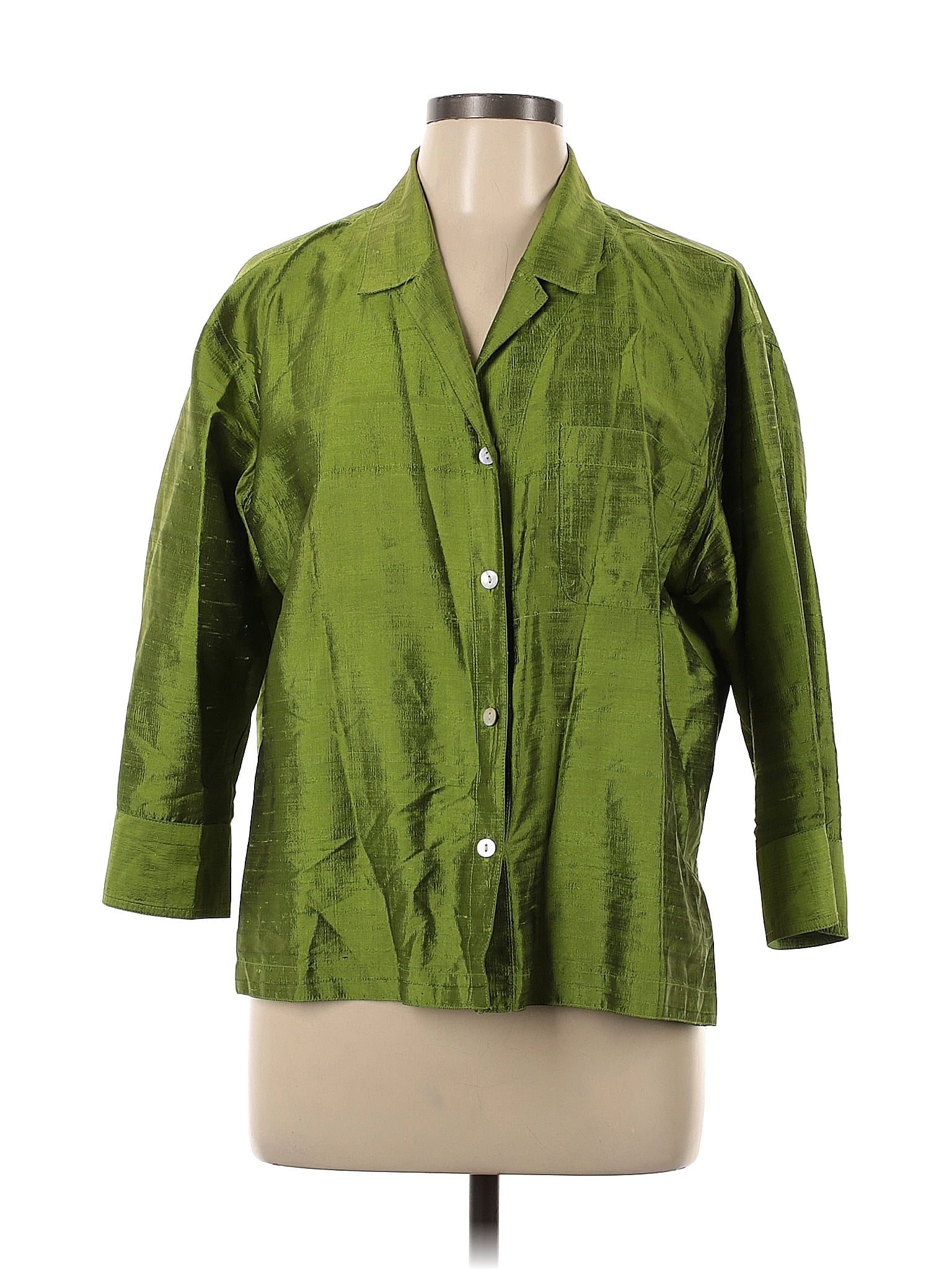 Chico's Design 100% Silk Jacquard Damask Batik Brocade Green 3/4 Sleeve ...