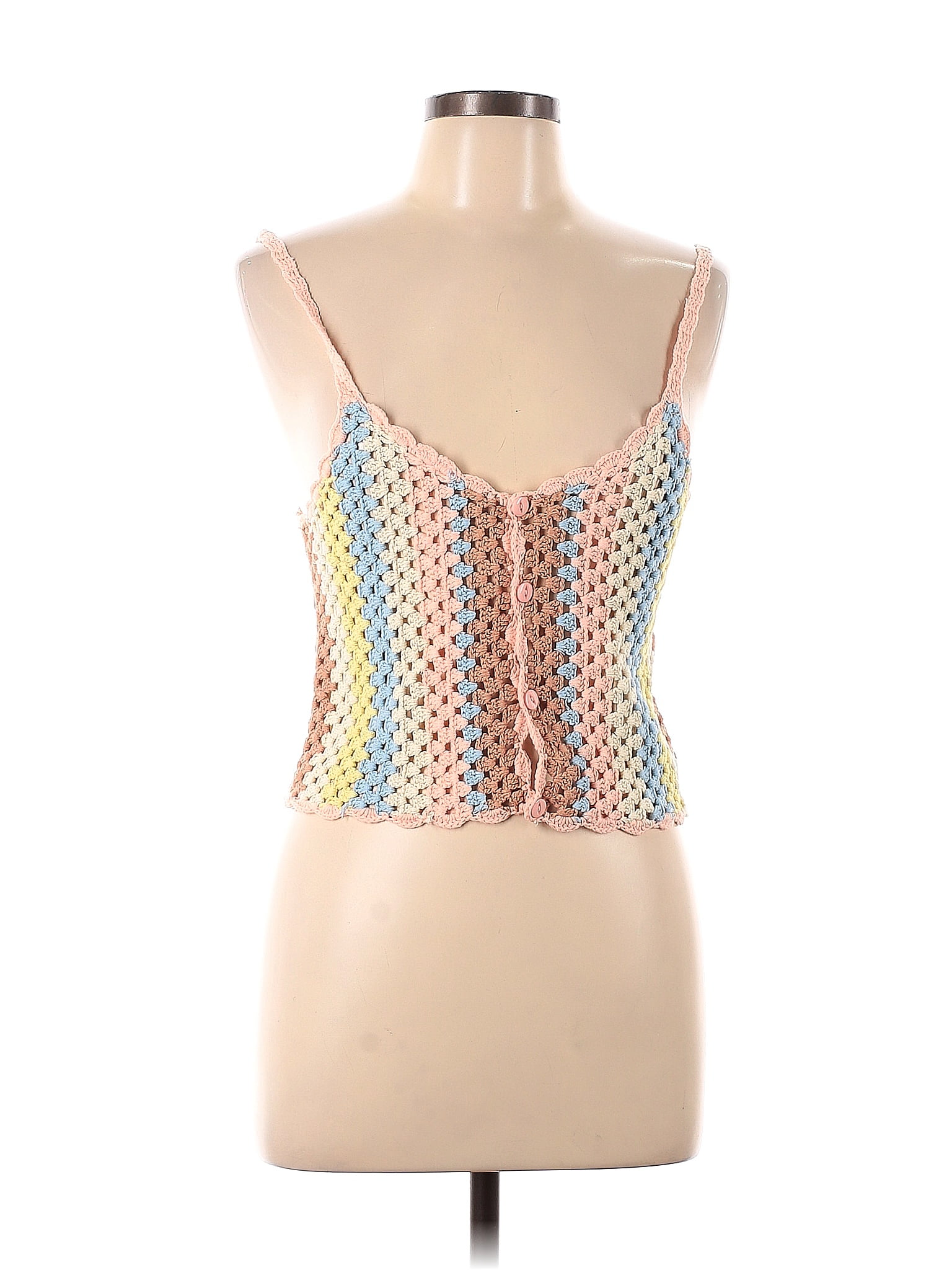 ANWND 100% Cotton Stripes Color Block Floral Pink Tan Pullover Sweater ...