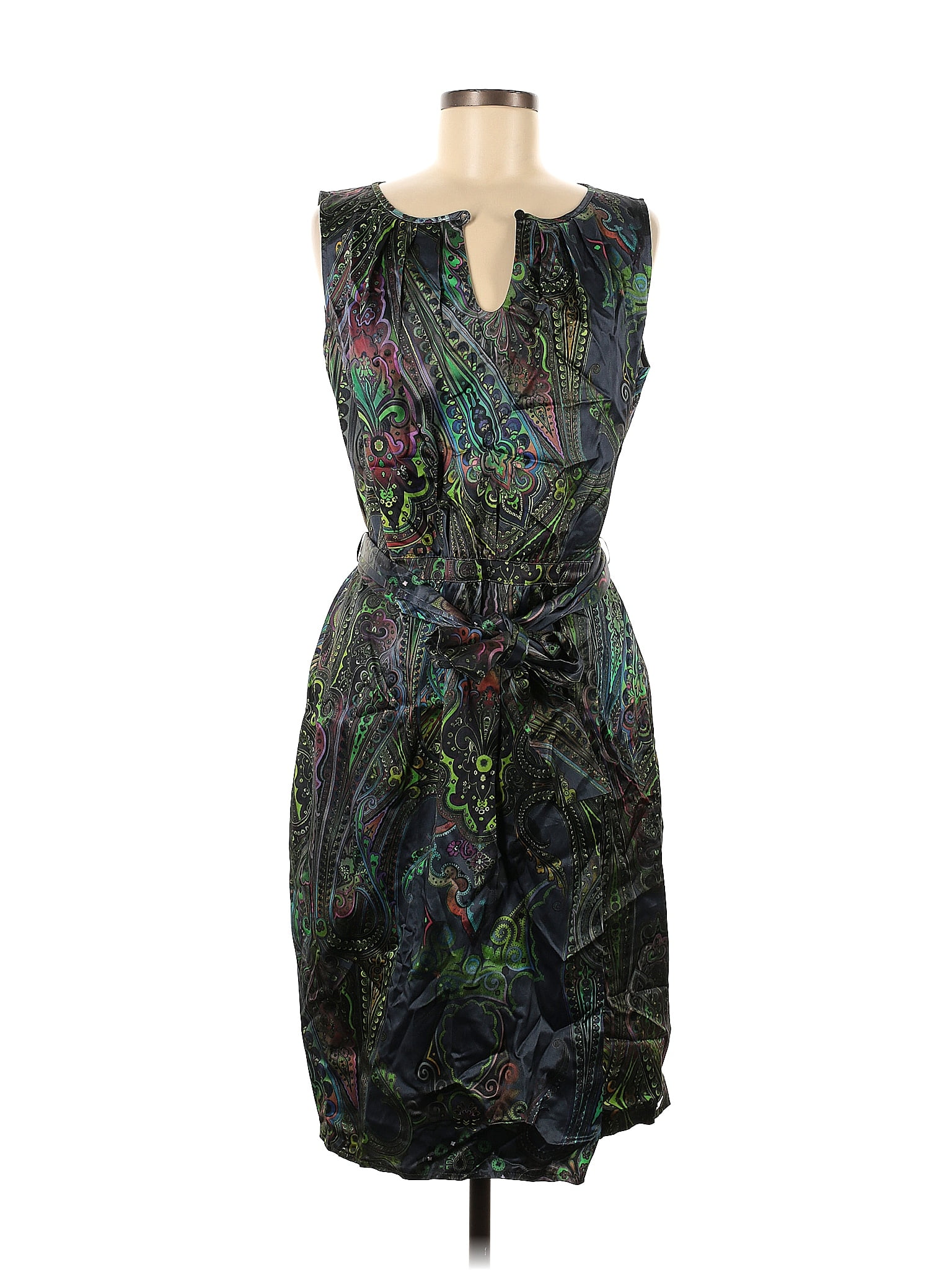 Sarah Kent Jacquard Paisley Batik Brocade Graphic Black Cocktail Dress ...