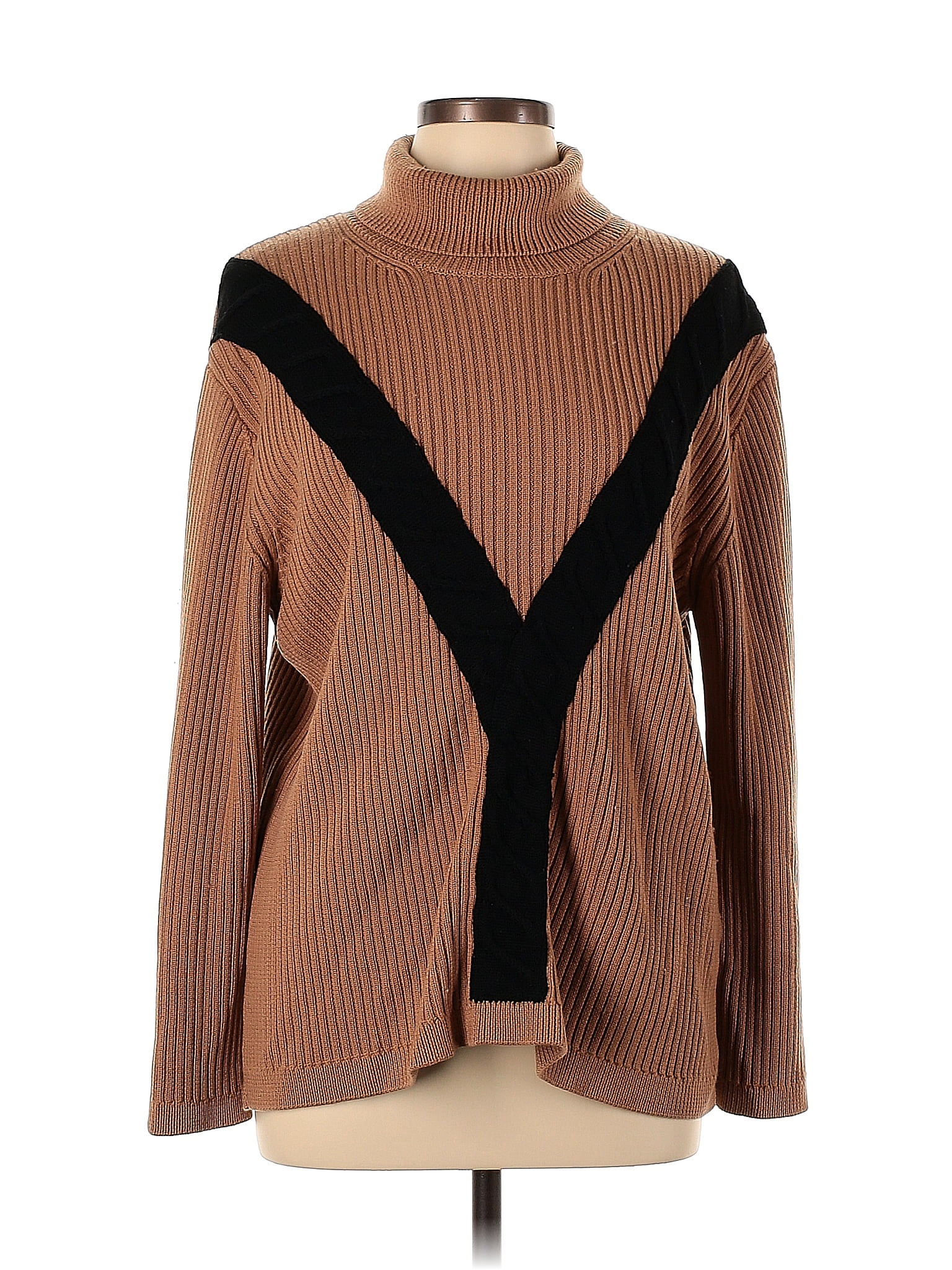 Victor Glemaud 100% Wool Color Block Brown Cable Turtleneck Sweater ...