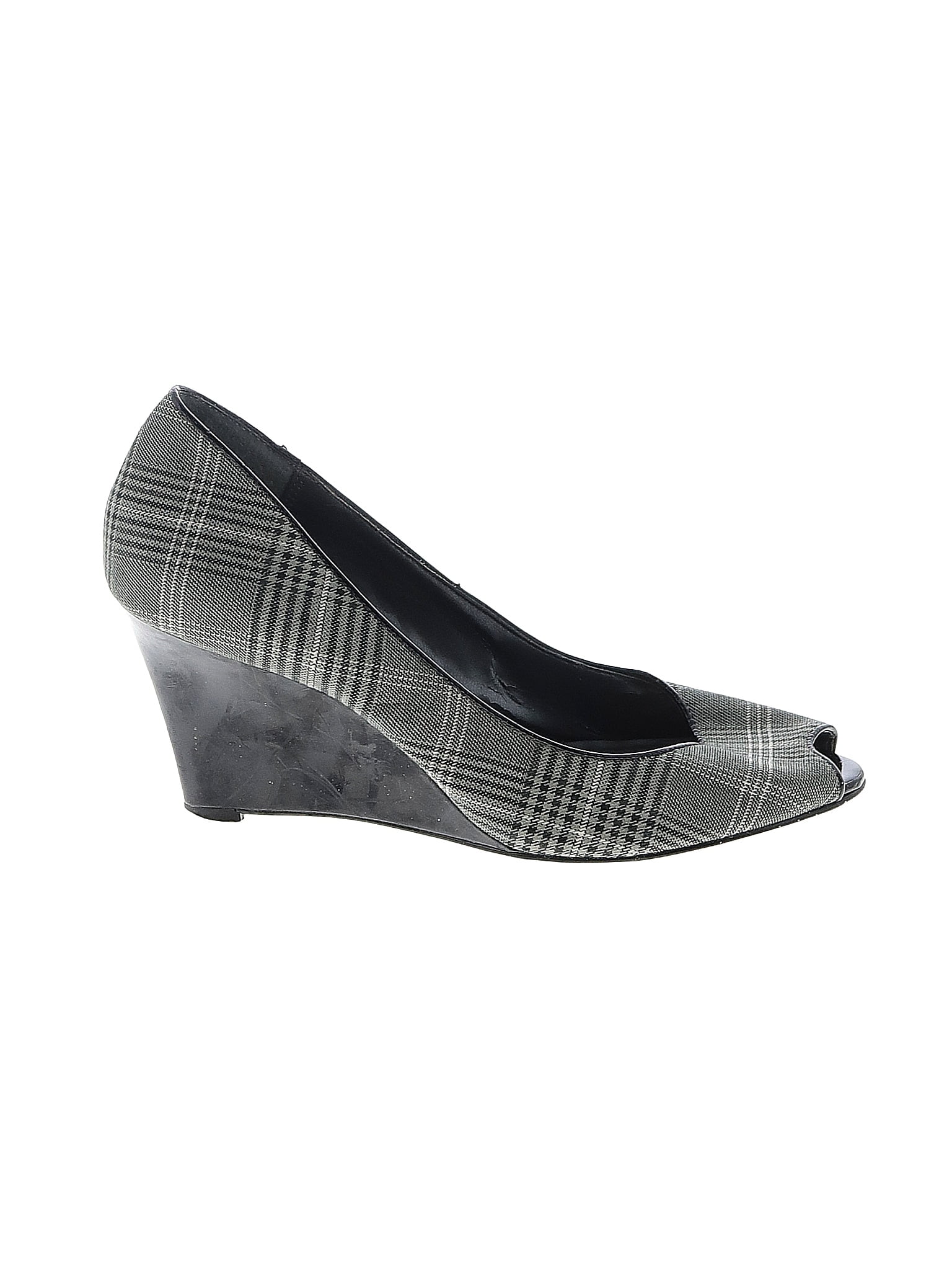 Ellen Tracy Houndstooth Argyle Checkered-gingham Plaid Gray Wedges Size ...