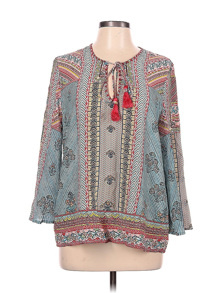 Tolani Teal 3/4 Sleeve Blouse Size L - 79% off | ThredUp