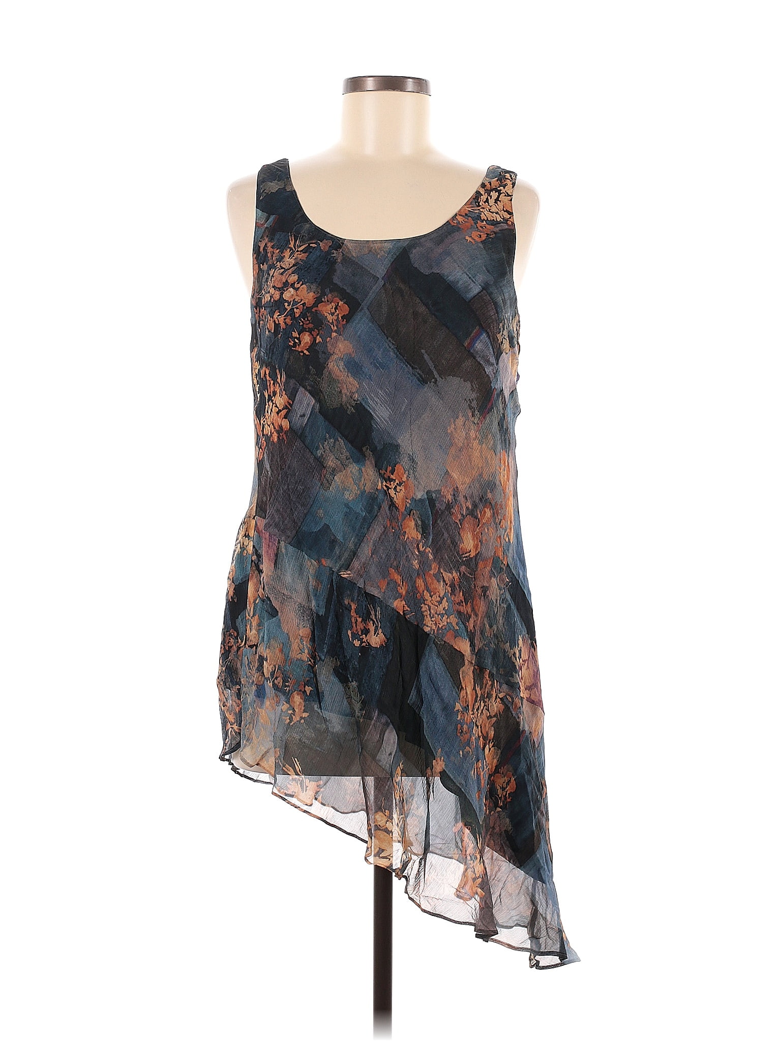 Peruvian Connection 100 Silk Acid Wash Print Graphic Blue Casual Dress