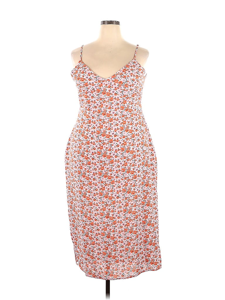 Pink Lily 100 Polyester Floral Motif Floral Orange Casual Dress Size