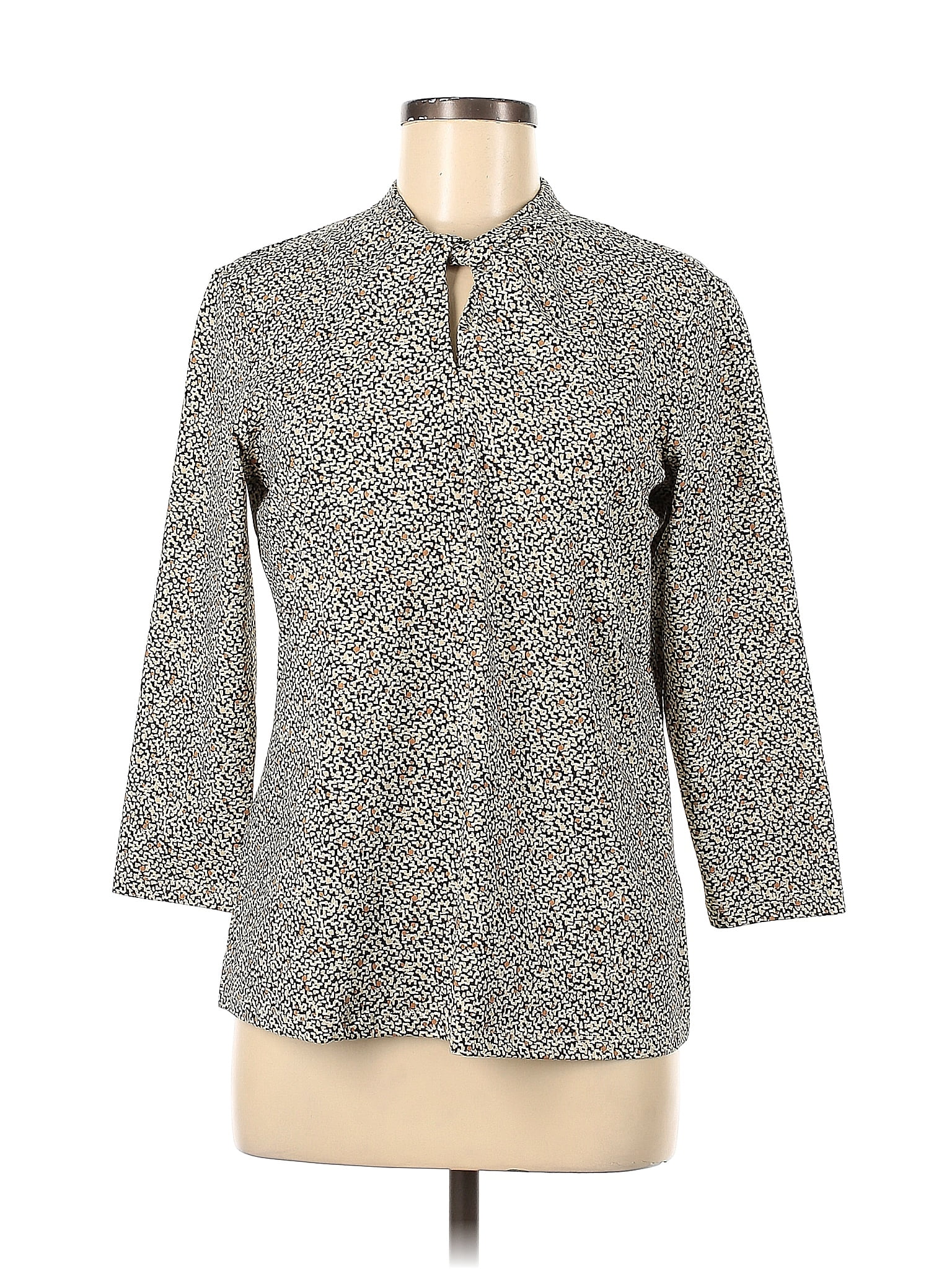 J. McLaughlin Marled Animal Print Leopard Print Gray 3/4 Sleeve Button ...