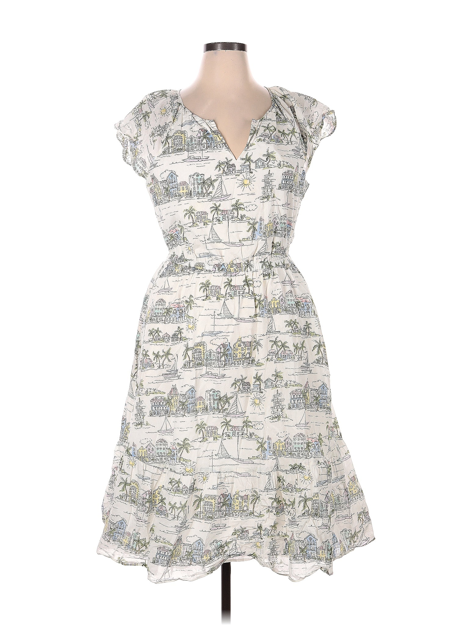 Talbots 100 Cotton Print Gray Casual Dress Size 14 72 Off Thredup