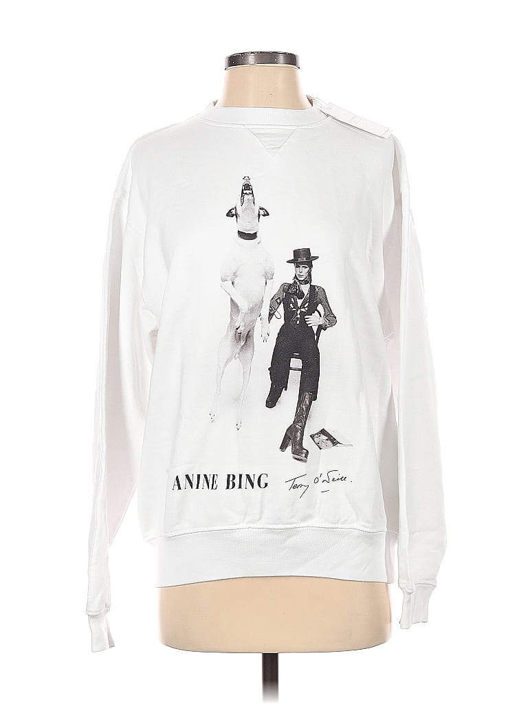 Anine Bing 100% Cotton Graphic White Sweatshirt Size S - 48% off | ThredUp