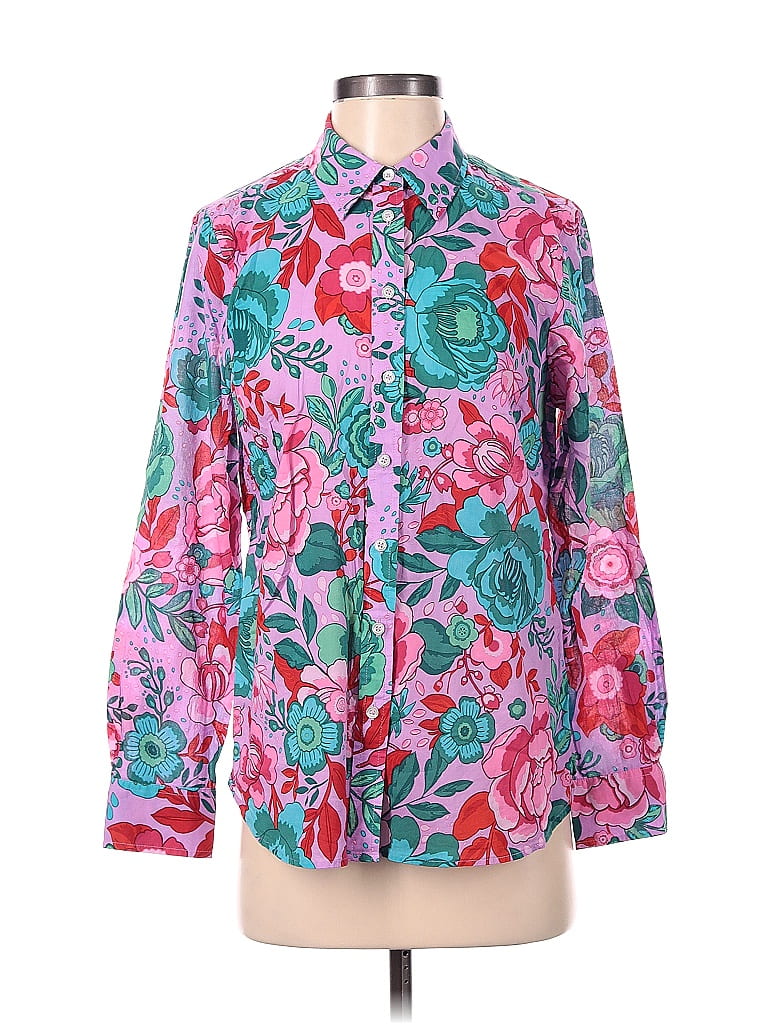 Talbots 100% Cotton Paisley Floral Pink Long Sleeve Blouse Size S - 80% ...