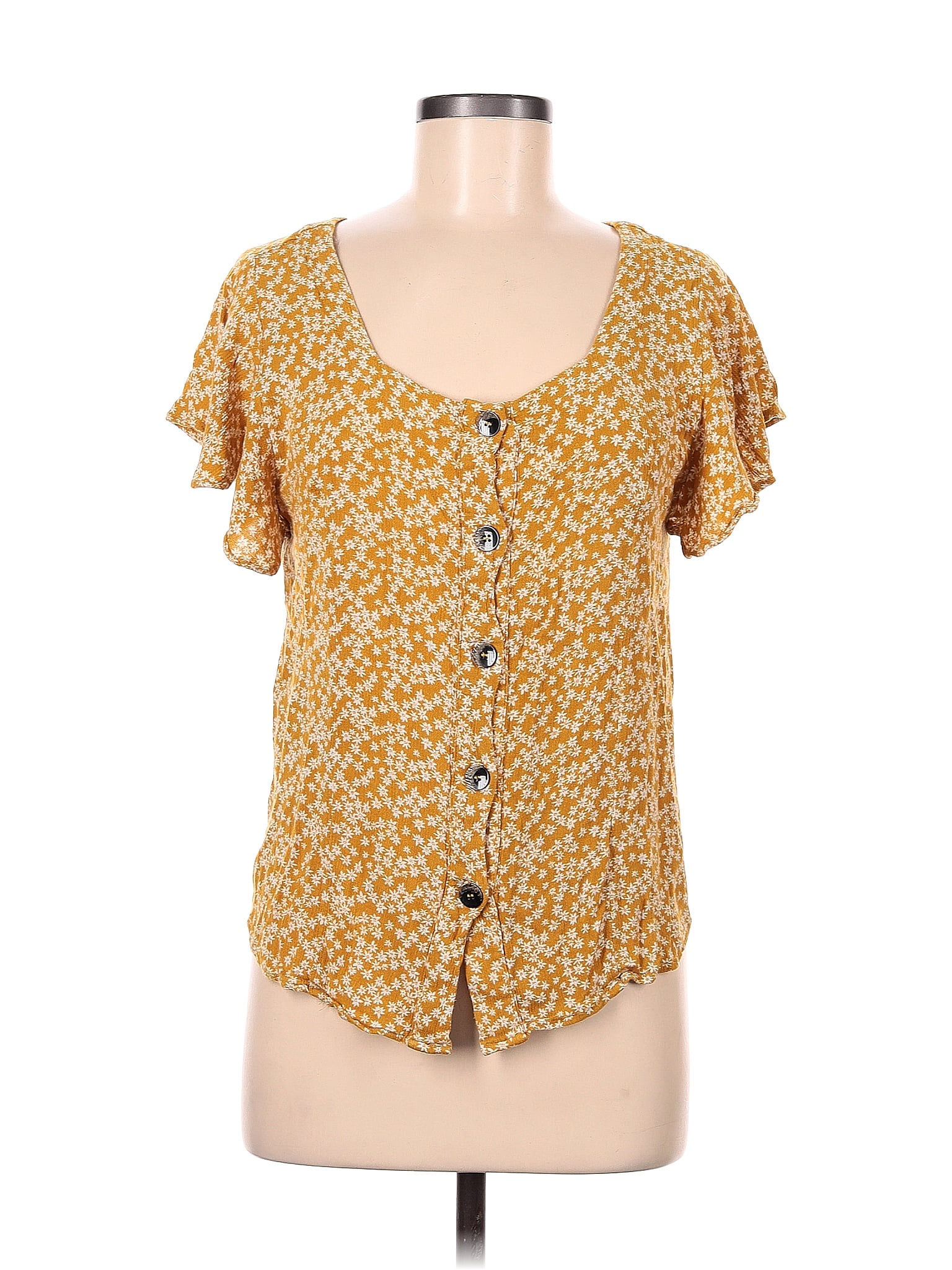 Jodifl 100% Rayon Yellow Short Sleeve Blouse Size M - 64% off | ThredUp