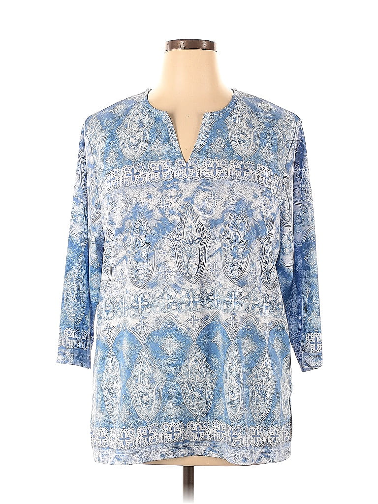 Cathy Essentials 100% Polyester Blue 3/4 Sleeve Blouse Size 1X - 63% ...