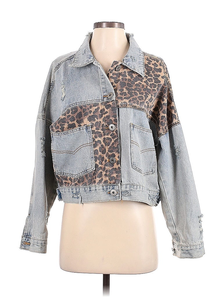 Pol 100% Cotton Acid Wash Print Animal Print Leopard Print Blue Denim ...