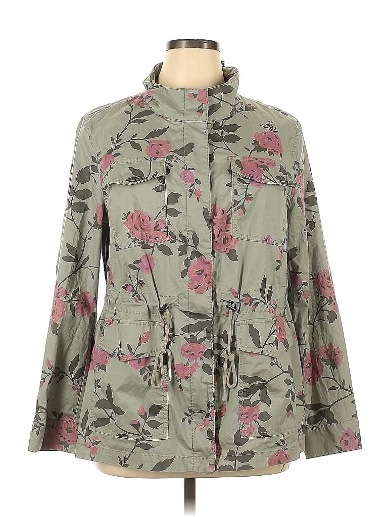 Lane Bryant Jacquard Floral Motif Floral Tropical Green Tan Jacket Size ...