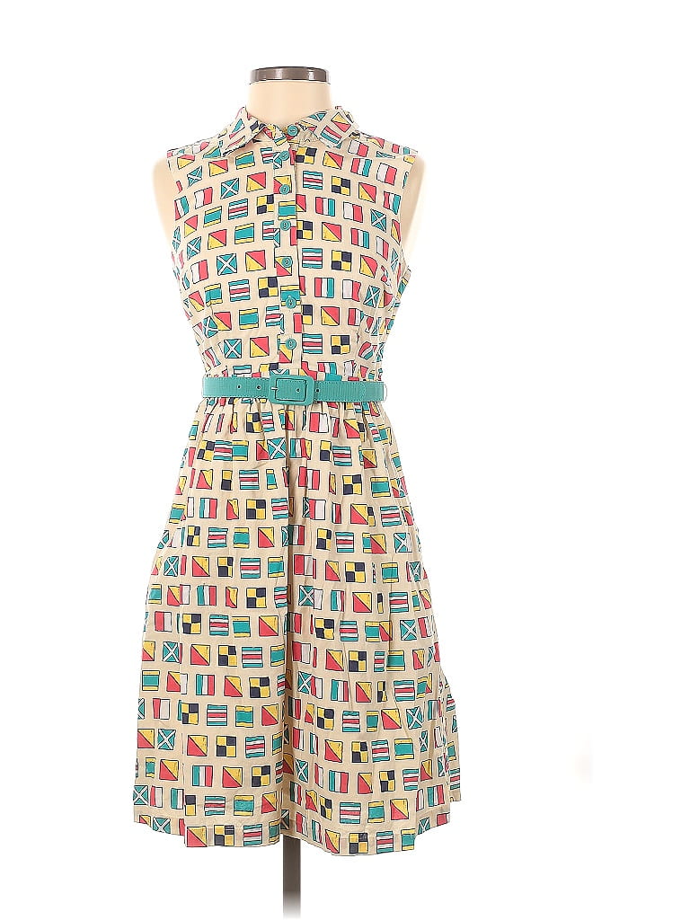 ModCloth 100% Cotton Graphic Teal Casual Dress Size S - 51% off | ThredUp