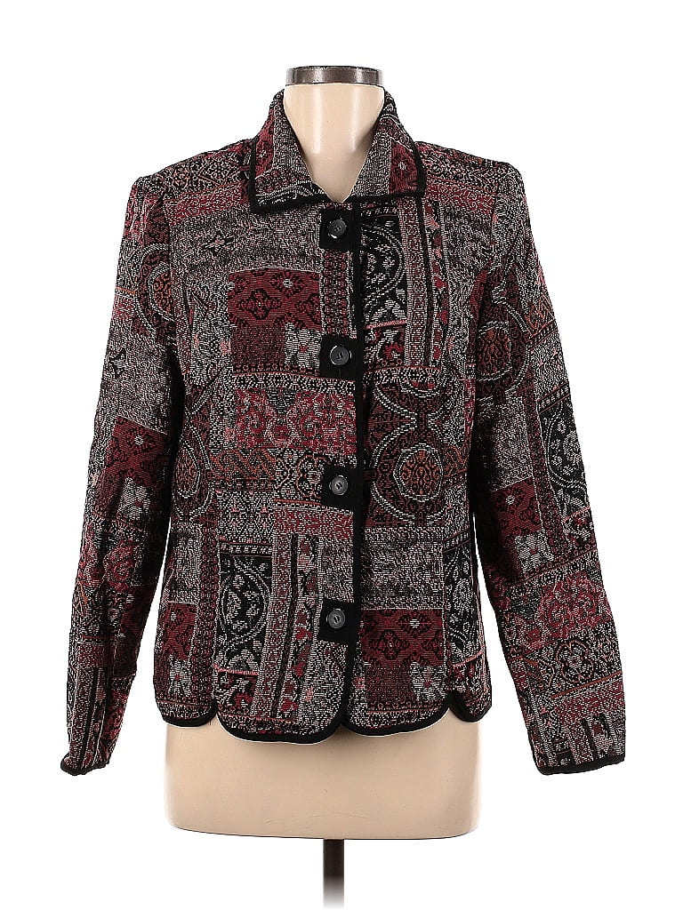 DressBarn Jacquard Damask Paisley Baroque Print Batik Burgundy Jacket ...