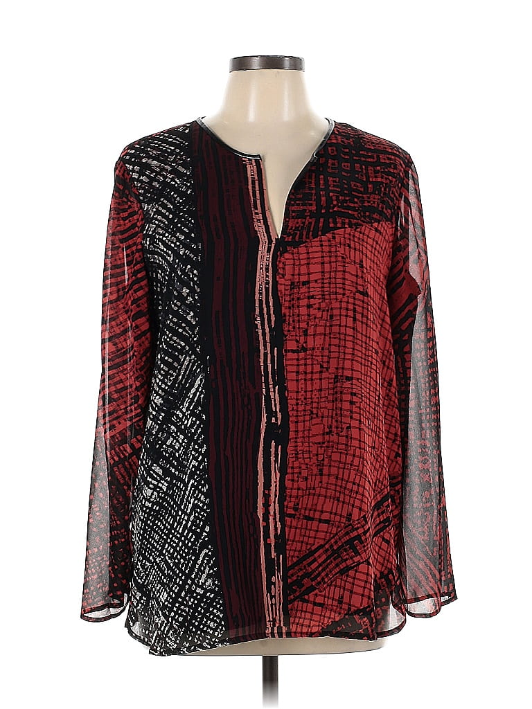 Nic + Zoe 100% Polyester Color Block Red Long Sleeve Blouse Size L - 76 ...
