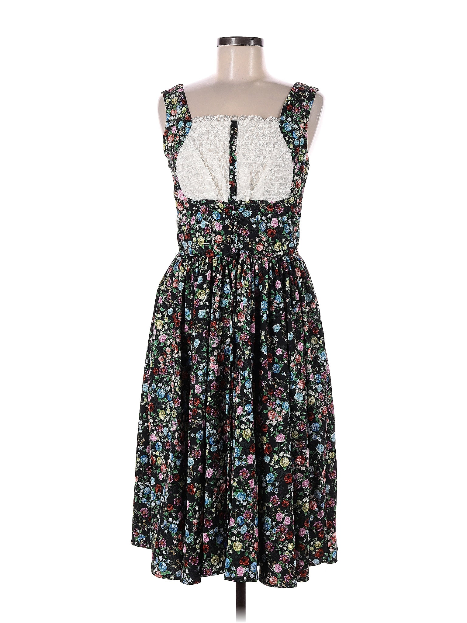 Unique Vintage 100% Cotton Floral Motif Floral Black Casual Dress Size ...
