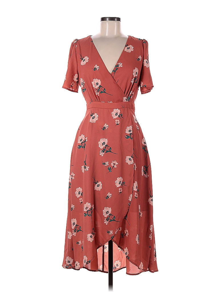 June & Hudson 100% Polyester Floral Burgundy Casual Dress Size M - 70% ...