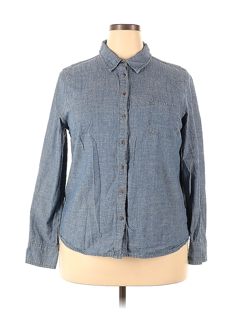 Merona 100 Cotton Marled Tweed Blue Long Sleeve Button Down Shirt Size