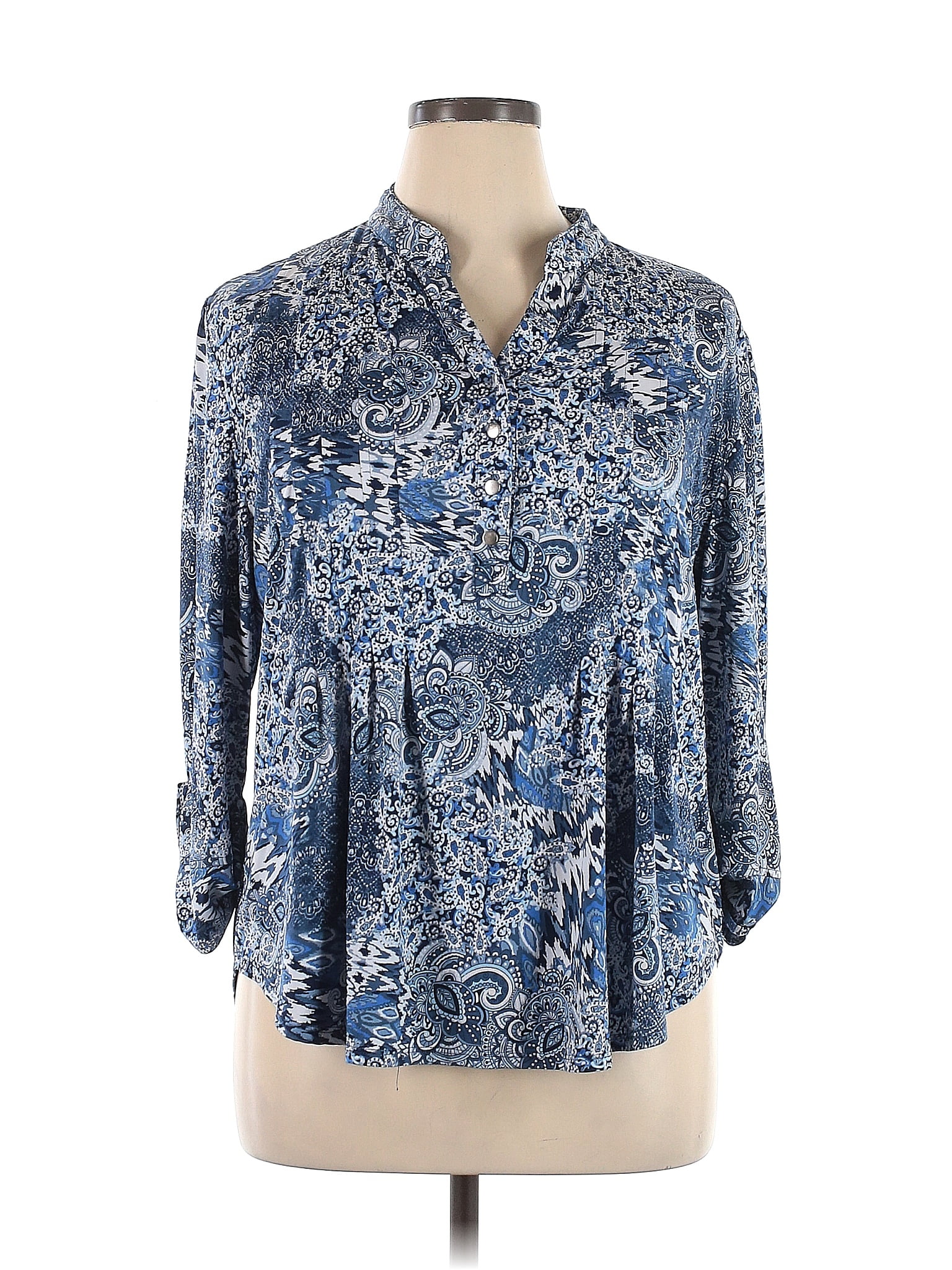 New Directions Damask Batik Blue 3/4 Sleeve Blouse Size XL - 68% off ...