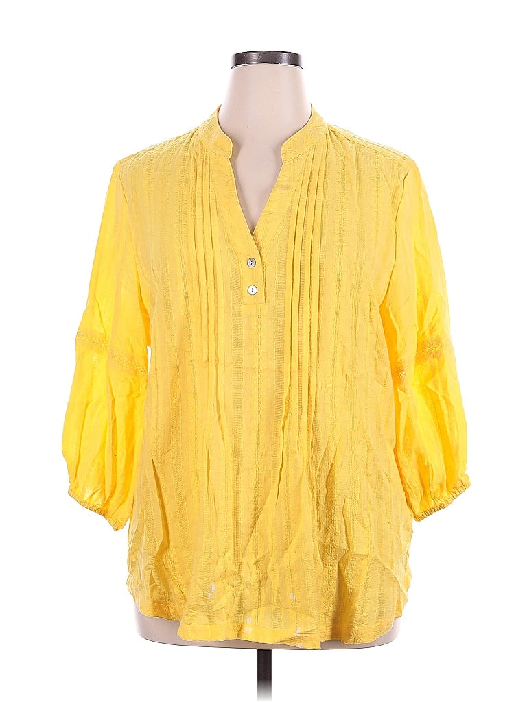 Ruby Rd. 100% Cotton Yellow 3/4 Sleeve Blouse Size XL (plus) - 71% off ...