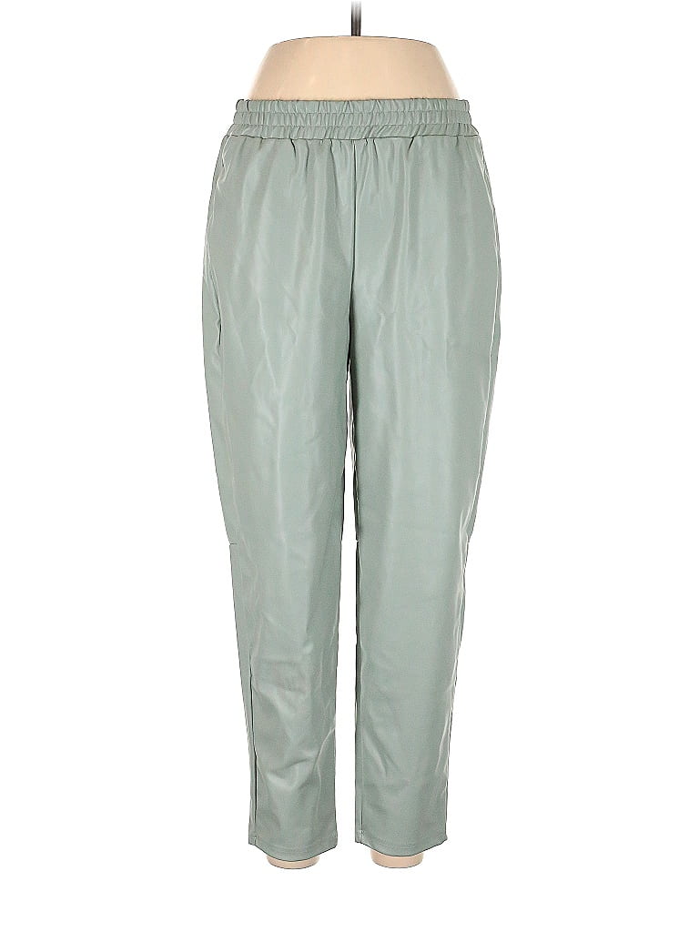 Fabletics 100% Polyurethane Metallic Green Faux Leather Pants Size L ...