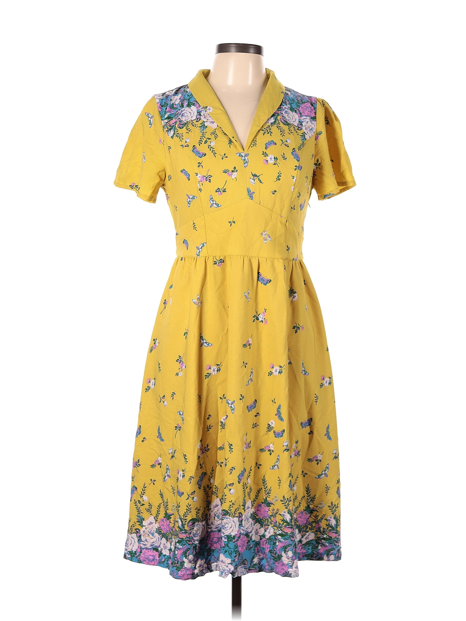 ModCloth Floral Motif Yellow Casual Dress Size L - 25% off | ThredUp