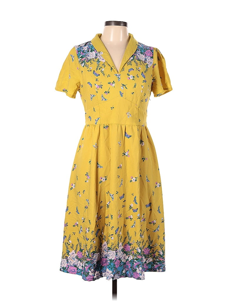 ModCloth Floral Motif Yellow Casual Dress Size L - 25% off | ThredUp