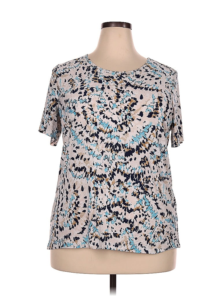 JM Collection Batik Blue Short Sleeve Blouse Size 1X (Plus) - 50% off ...