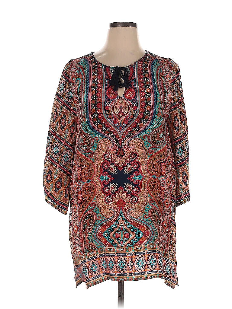 Tolani 100% Silk Aztec Or Tribal Print Brown Casual Dress Size XL - 75% ...